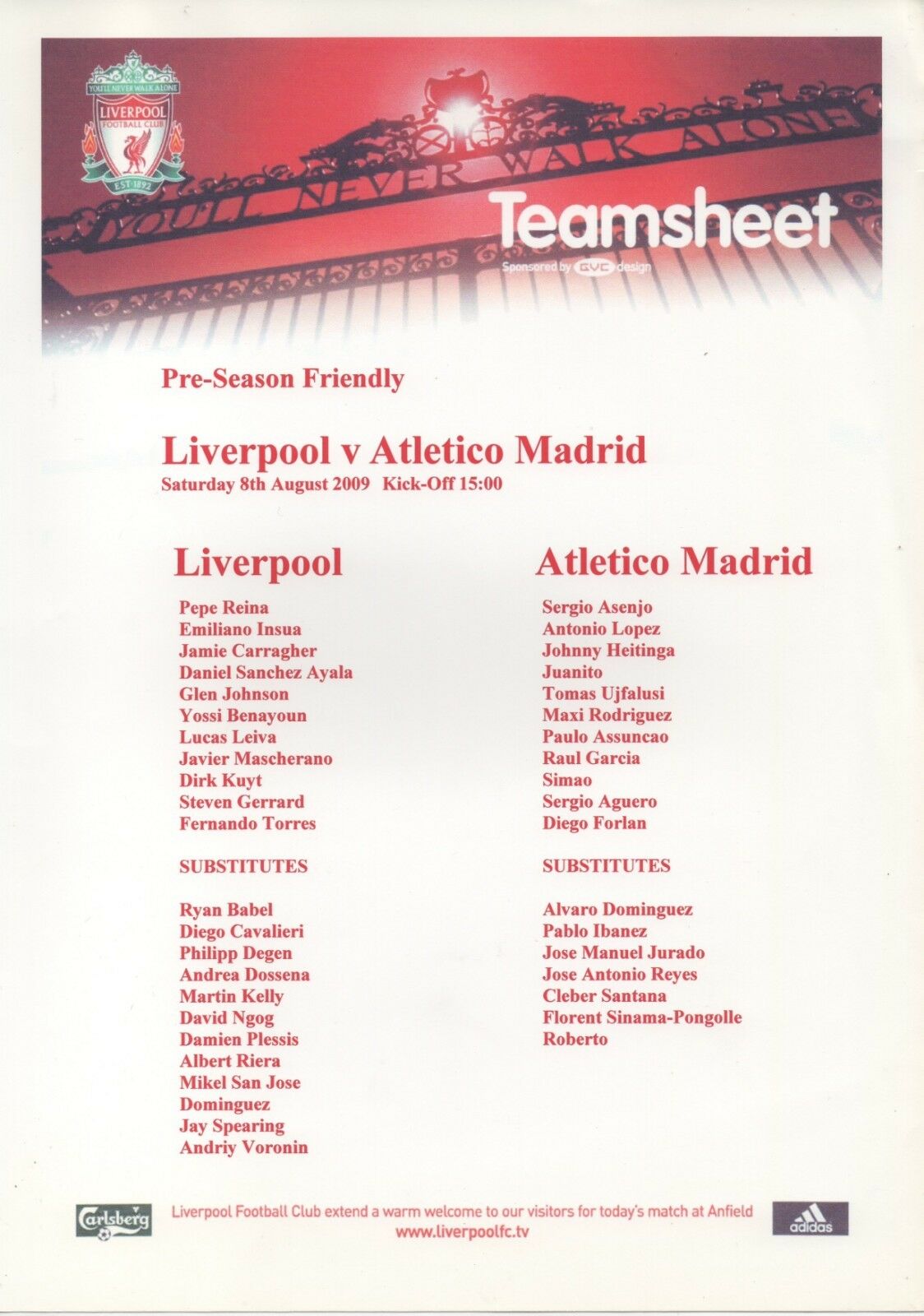 Matchdetails from Liverpool - Atletico Madrid played on Saturday 8 ...