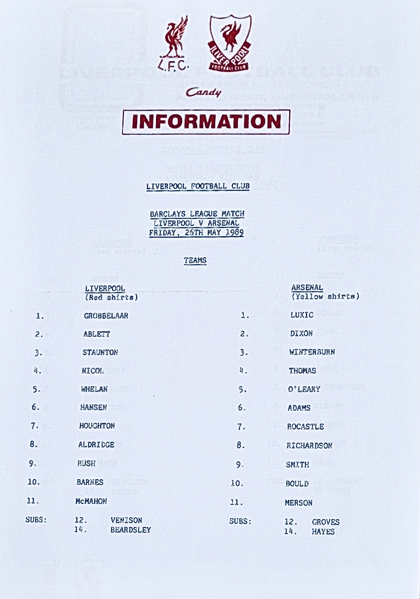 Arsenal 26 May 1989 - LFChistory.net