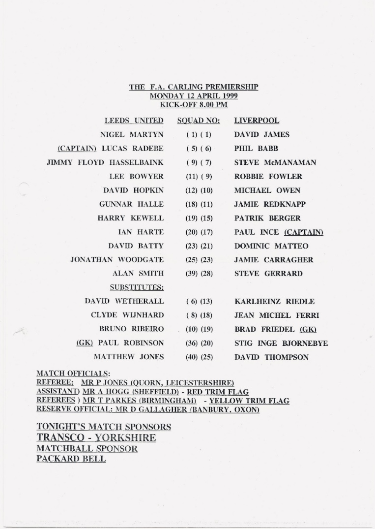 Leeds United 12 Apr 1999 - LFChistory.net