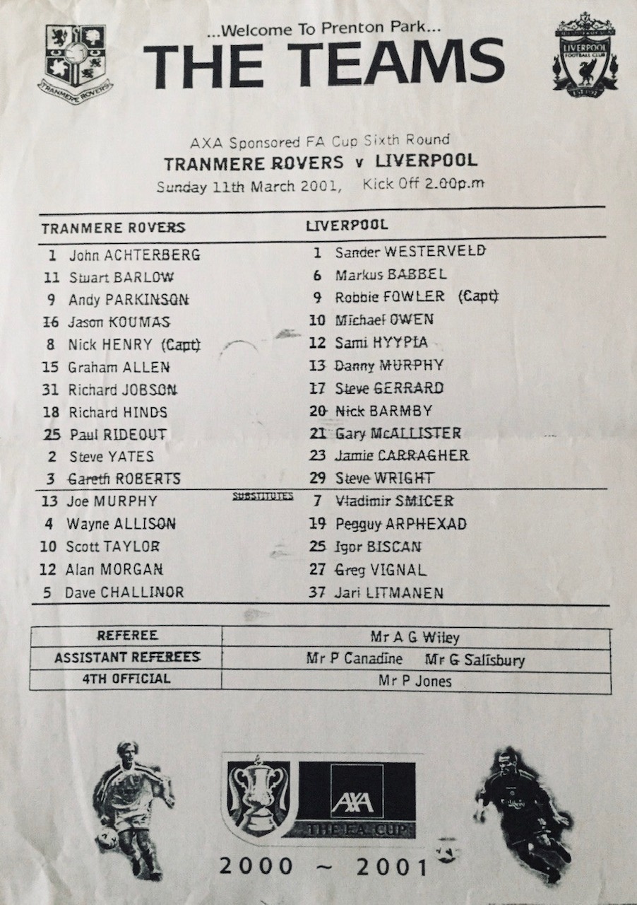Tranmere Rovers 11 Mar 2001 - LFChistory.net