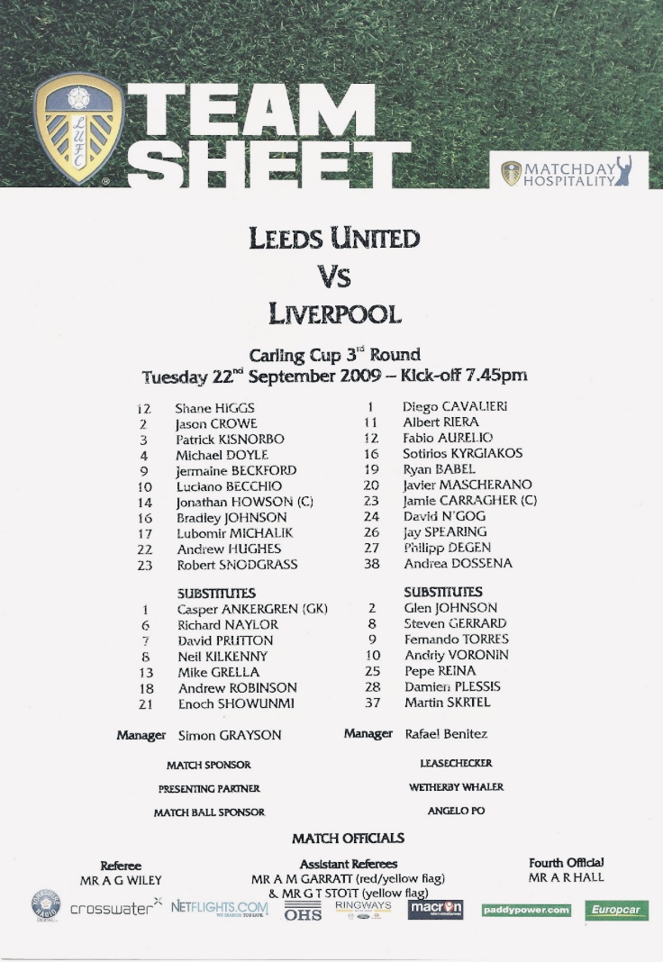 Matchdetails from Leeds United - Liverpool played on Tuesday 22 ...