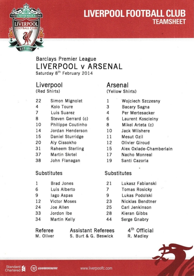 Arsenal 08 Feb 2014 - LFChistory.net