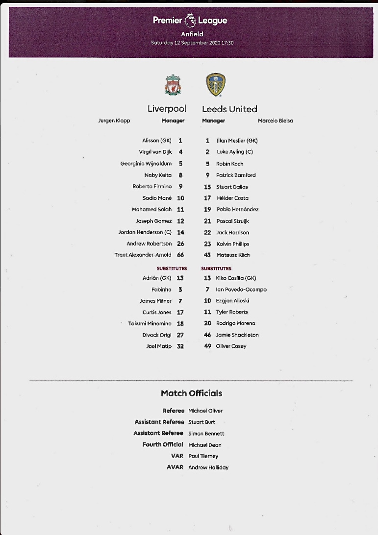Leeds United 12 Sep 2020 - LFChistory.net