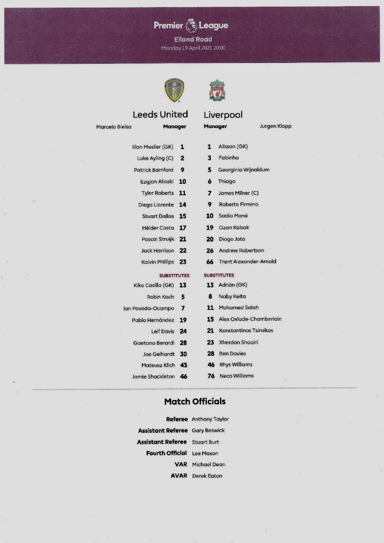 Leeds United 19 Apr 2021 - LFChistory.net