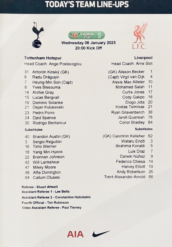 Matchdetails from Tottenham Hotspur - Liverpool played on Wednesday 8 ...