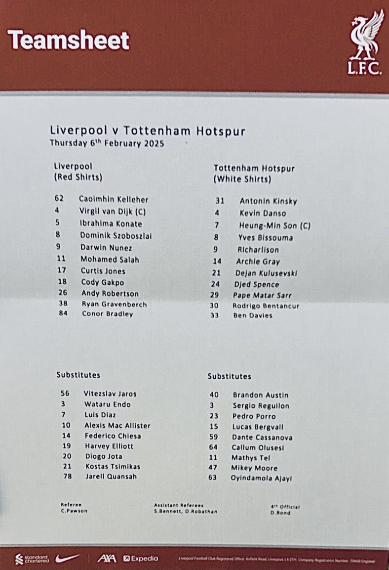 Matchdetails from Liverpool - Tottenham Hotspur played on Thursday 6 ...