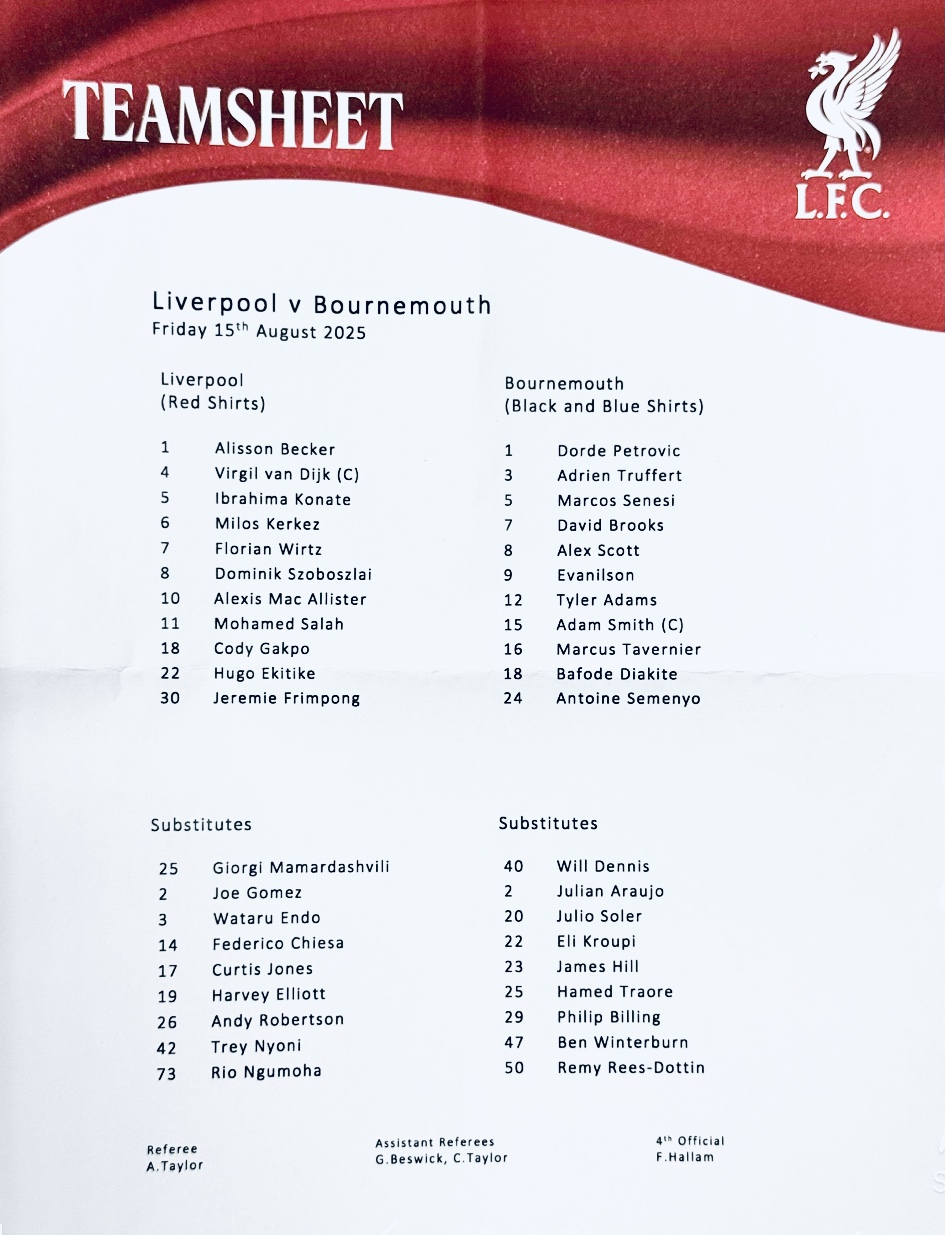 Bournemouth 15 Aug 2025 - LFChistory.net