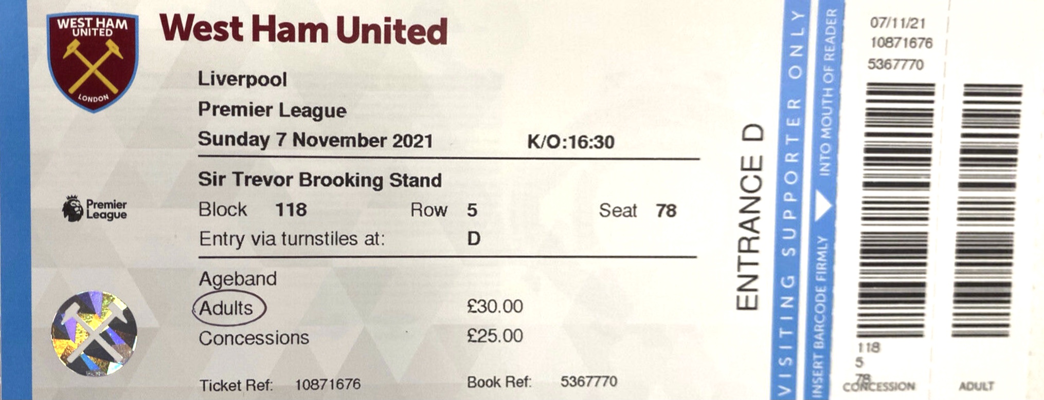 West Ham United 07 Nov 2021 - LFChistory.net