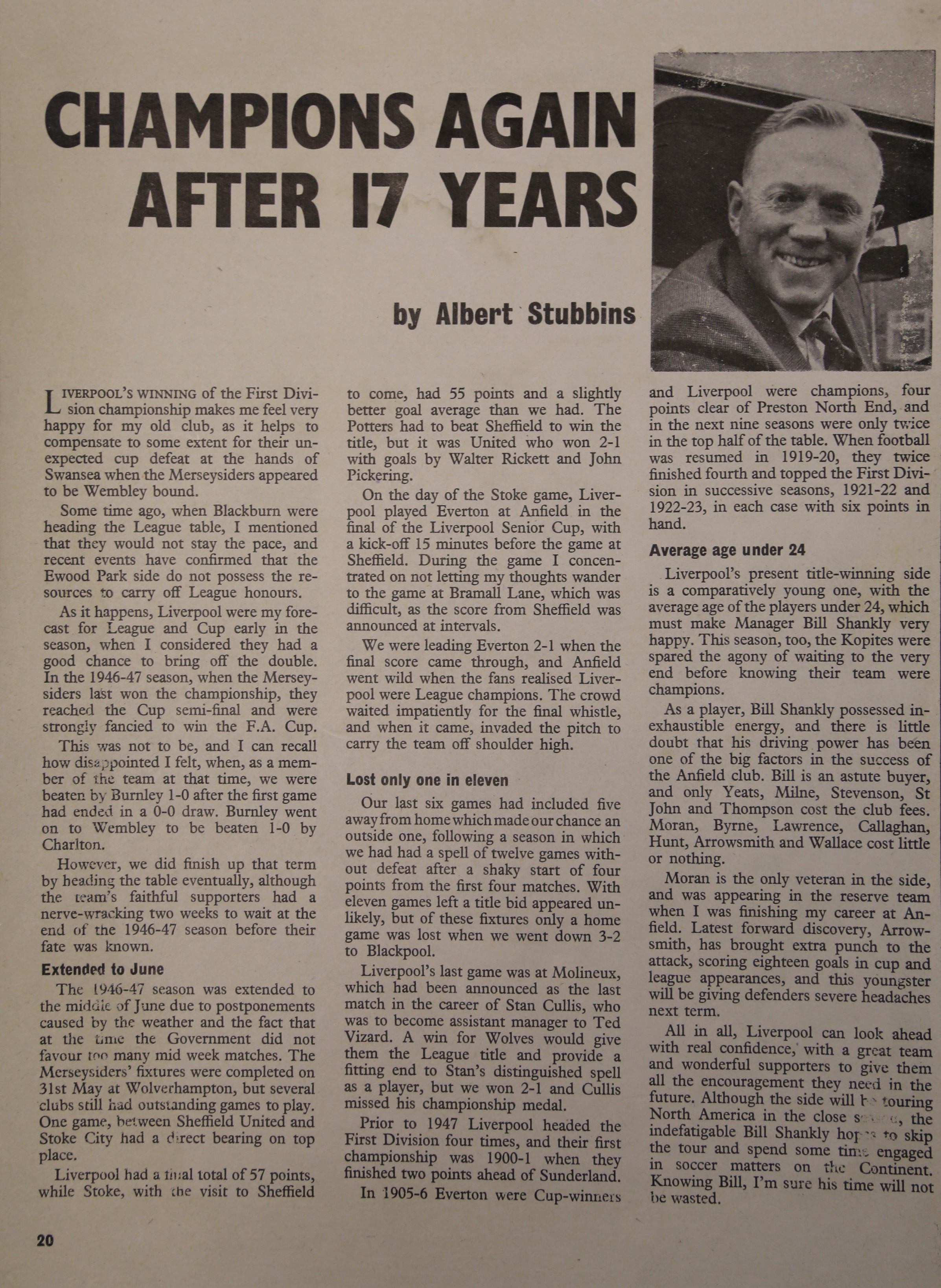 Liverpool career stats for Albert Stubbins - LFChistory - Stats galore ...