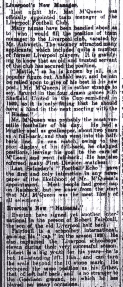 Matt McQueen - LFChistory - Stats galore for Liverpool FC!