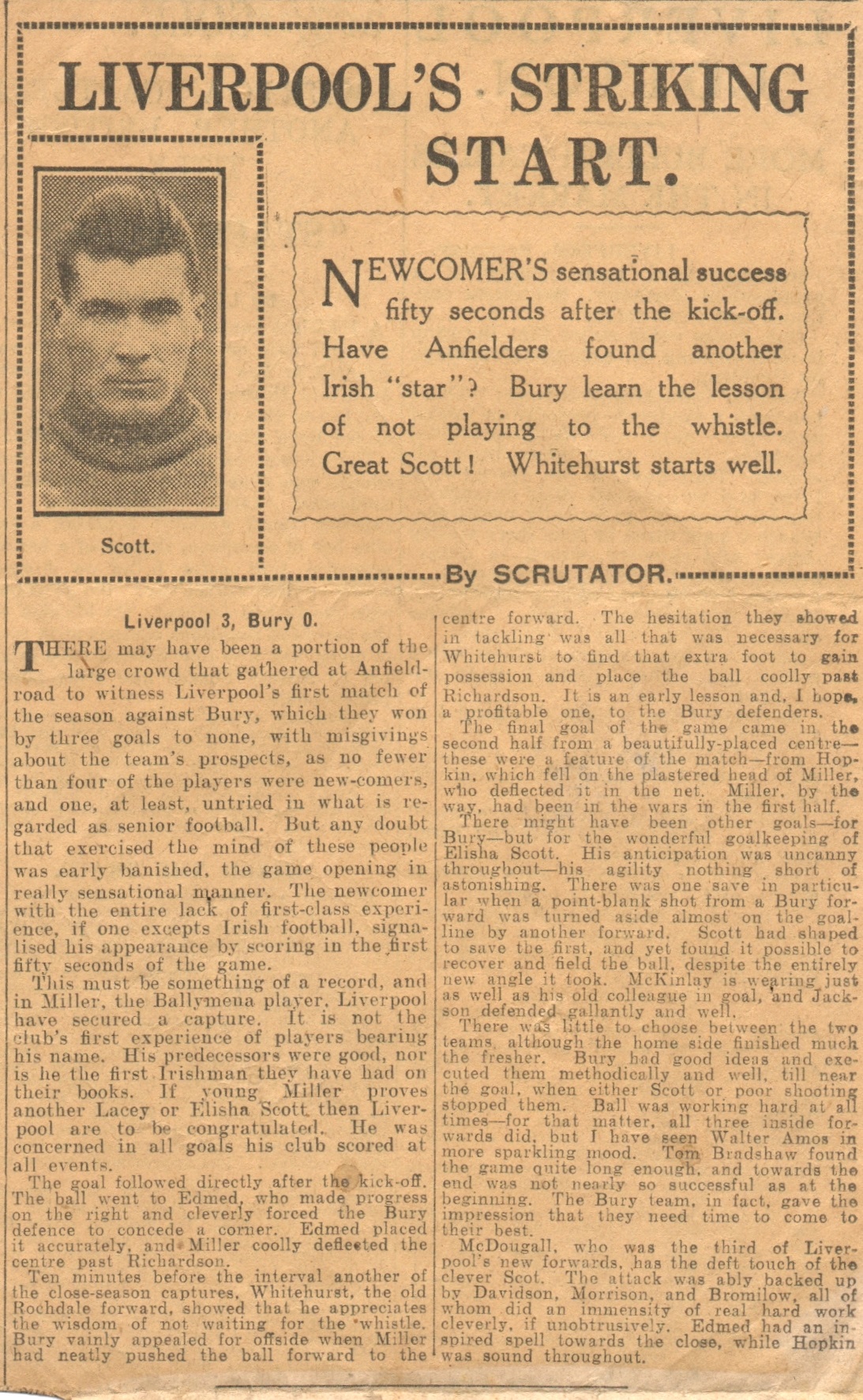 Liverpool career stats for Elisha Scott - LFChistory - Stats galore for ...