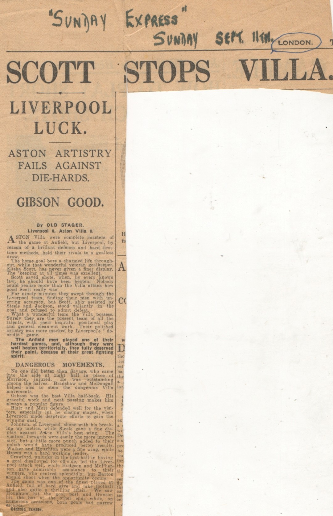 Liverpool career stats for Elisha Scott - LFChistory - Stats galore for ...