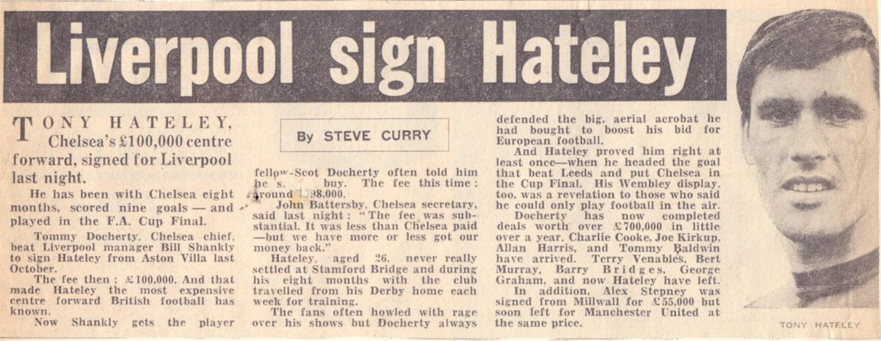Liverpool career stats for Tony Hateley - LFChistory - Stats galore for ...
