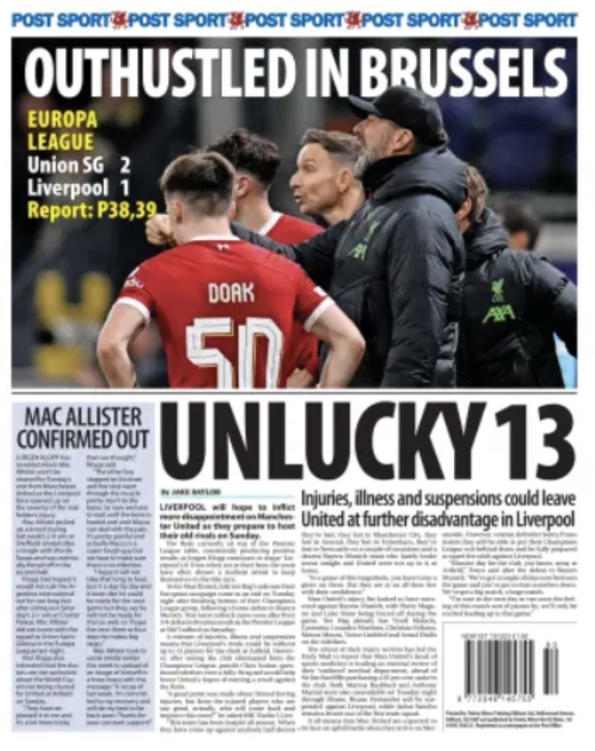 Matchdetails from Union SG - Liverpool played on Thursday 14 December ...