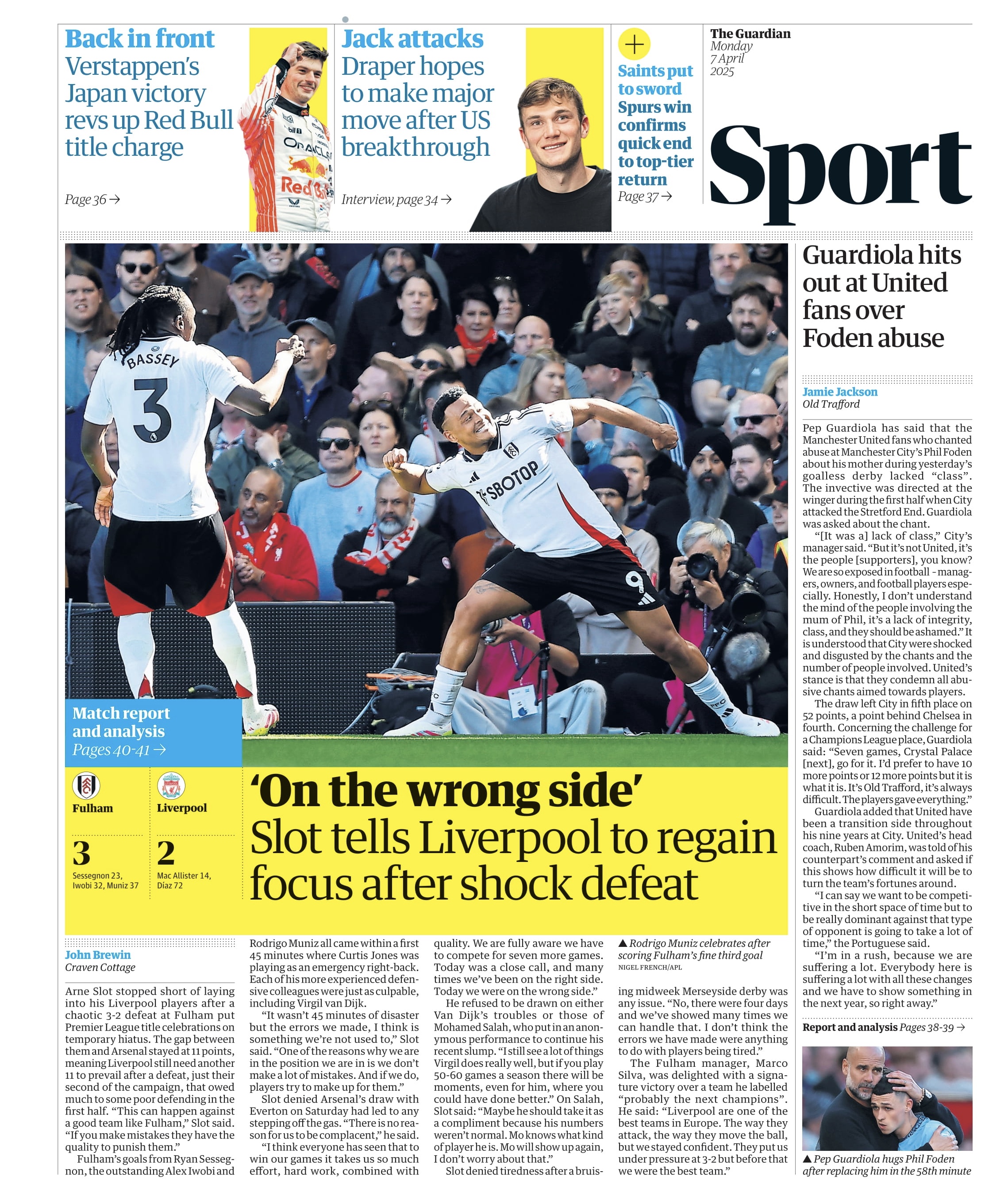 Matchdetails from Fulham - Liverpool played on Sunday 6 April 2025 ...