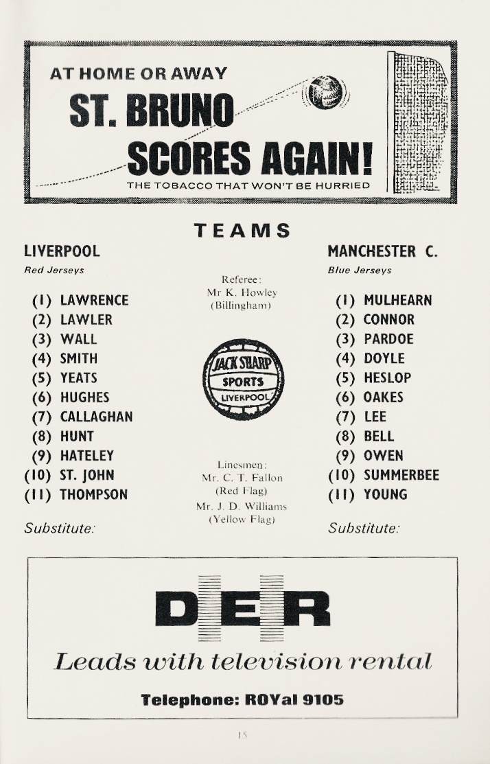 Manchester City 10 Aug 1968 - LFChistory - Stats galore for Liverpool FC!