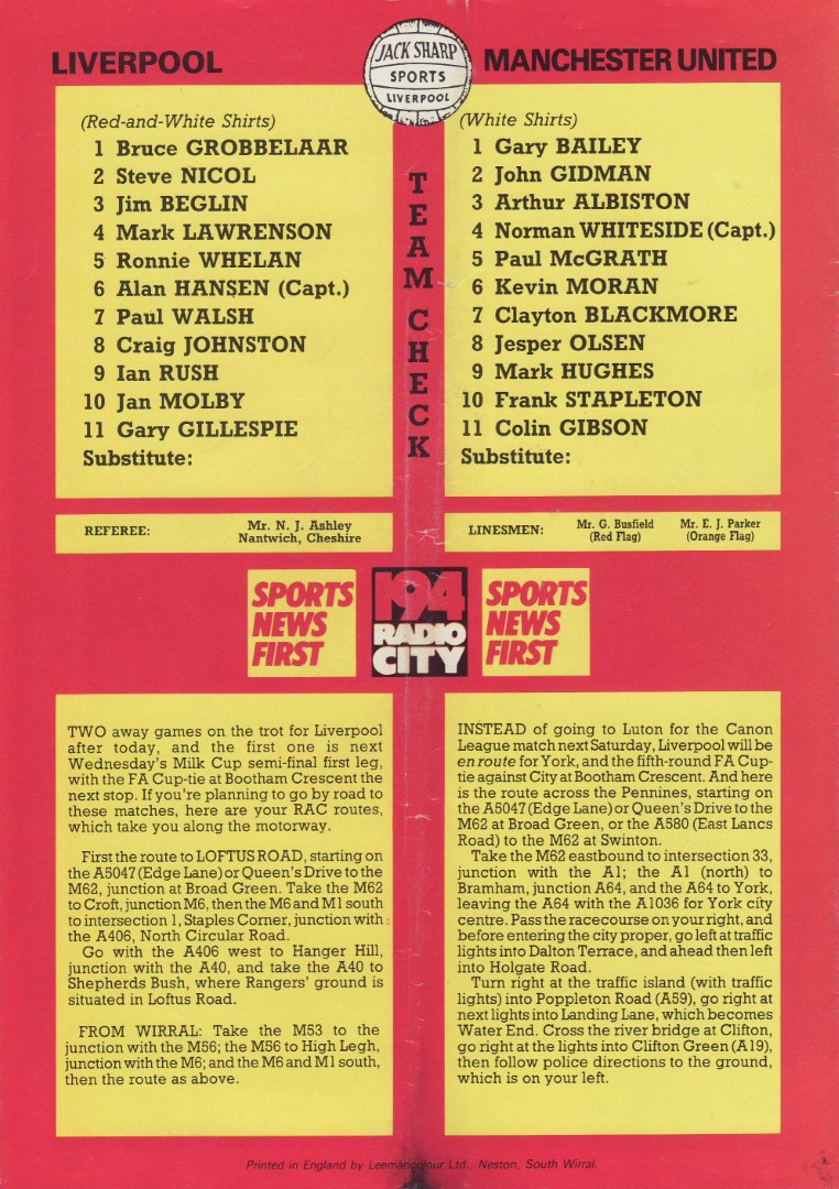 Manchester United 09 Feb 1986 - LFChistory.net