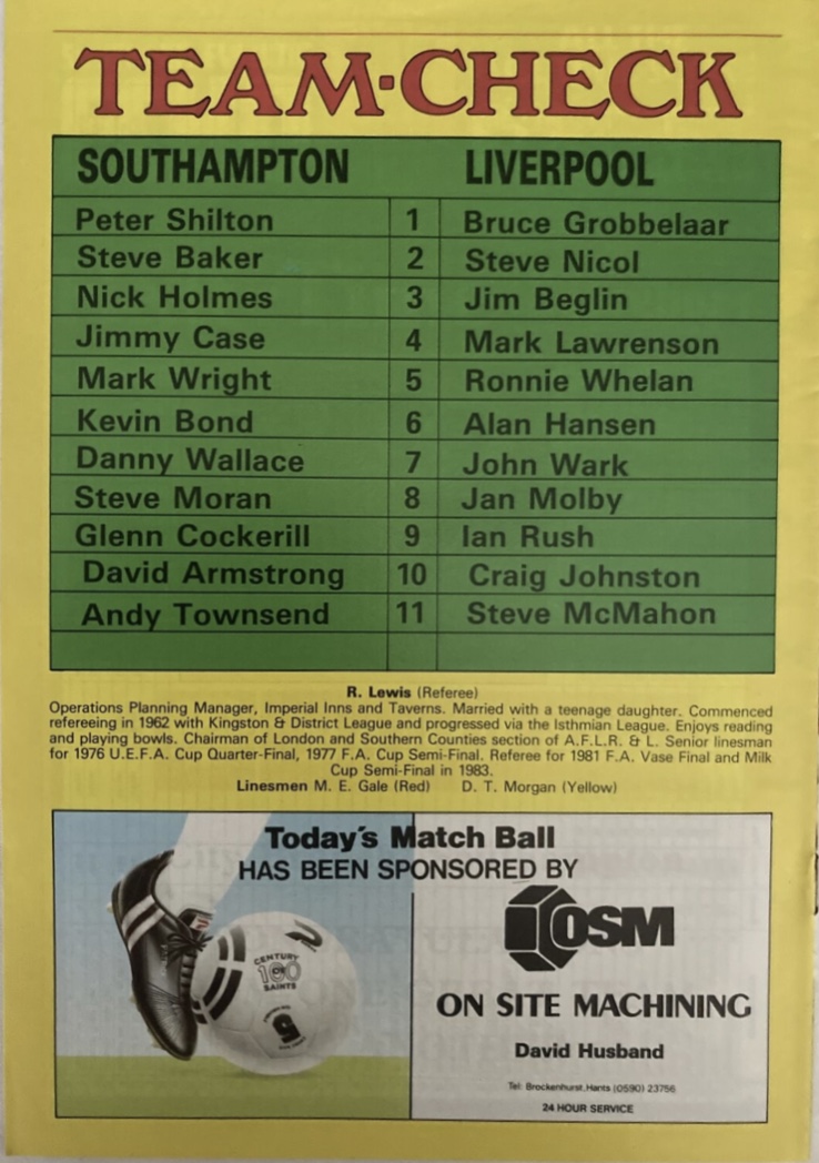 Southampton 22 Oct 1985 - LFChistory.net