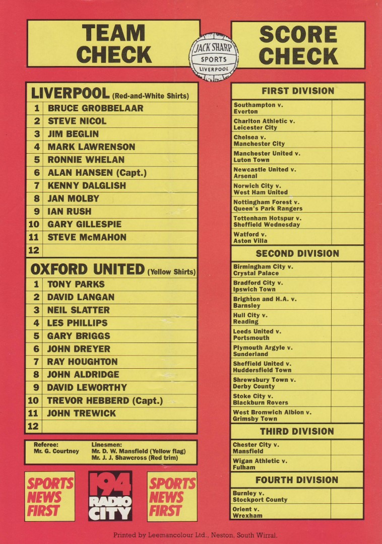 Oxford United 18 Oct 1986 - LFChistory.net