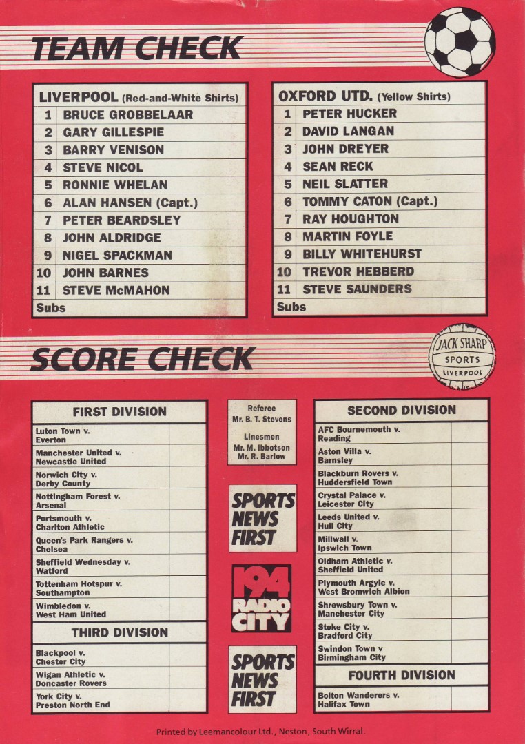 Oxford United 12 Sep 1987 - LFChistory.net