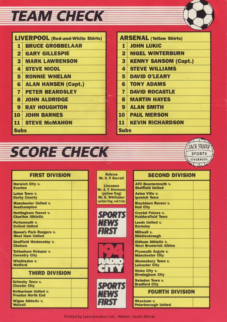 Arsenal 16 Jan 1988 - LFChistory.net