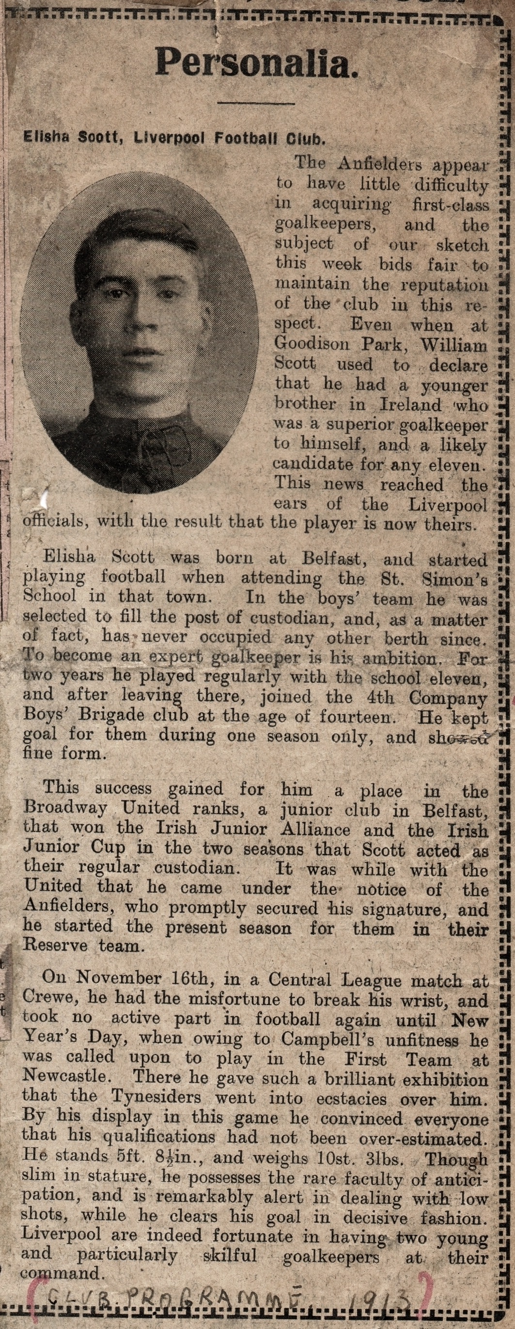 Liverpool career stats for Elisha Scott - LFChistory - Stats galore for ...