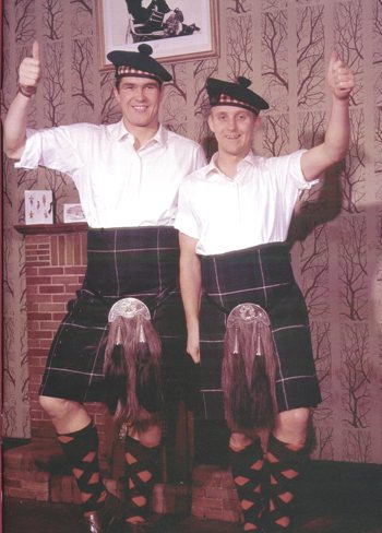 Ron Yeats and Alex Young in traditional dress in the 60s
